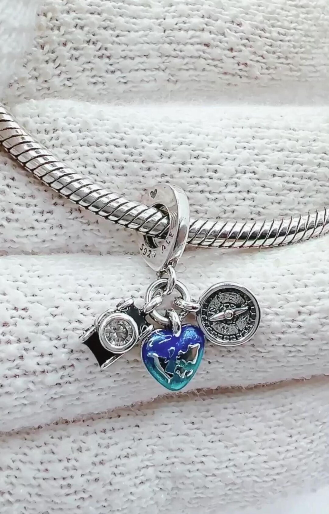Camera Heart & Compass Triple Dangle Charm Fits Pandora Bracelet/gift ...