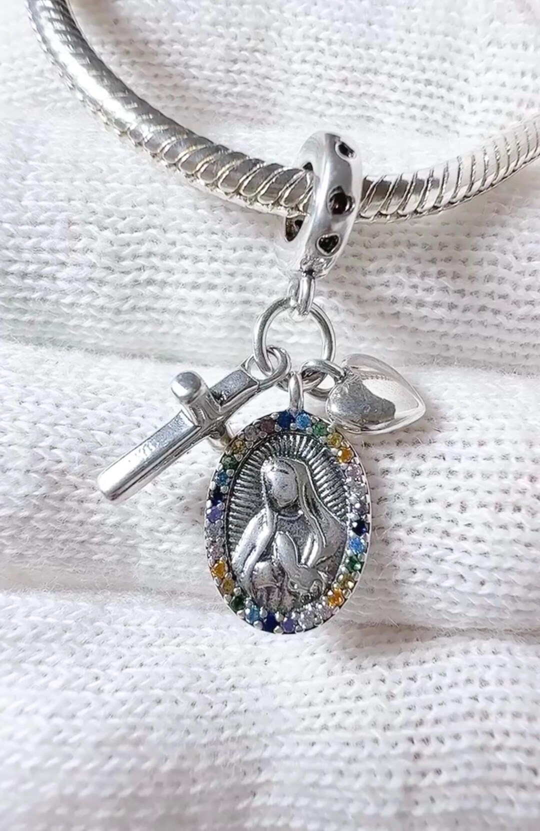 Virgin Mary Charm: S925 Sterling Silver, Religious Icon Charm for ...
