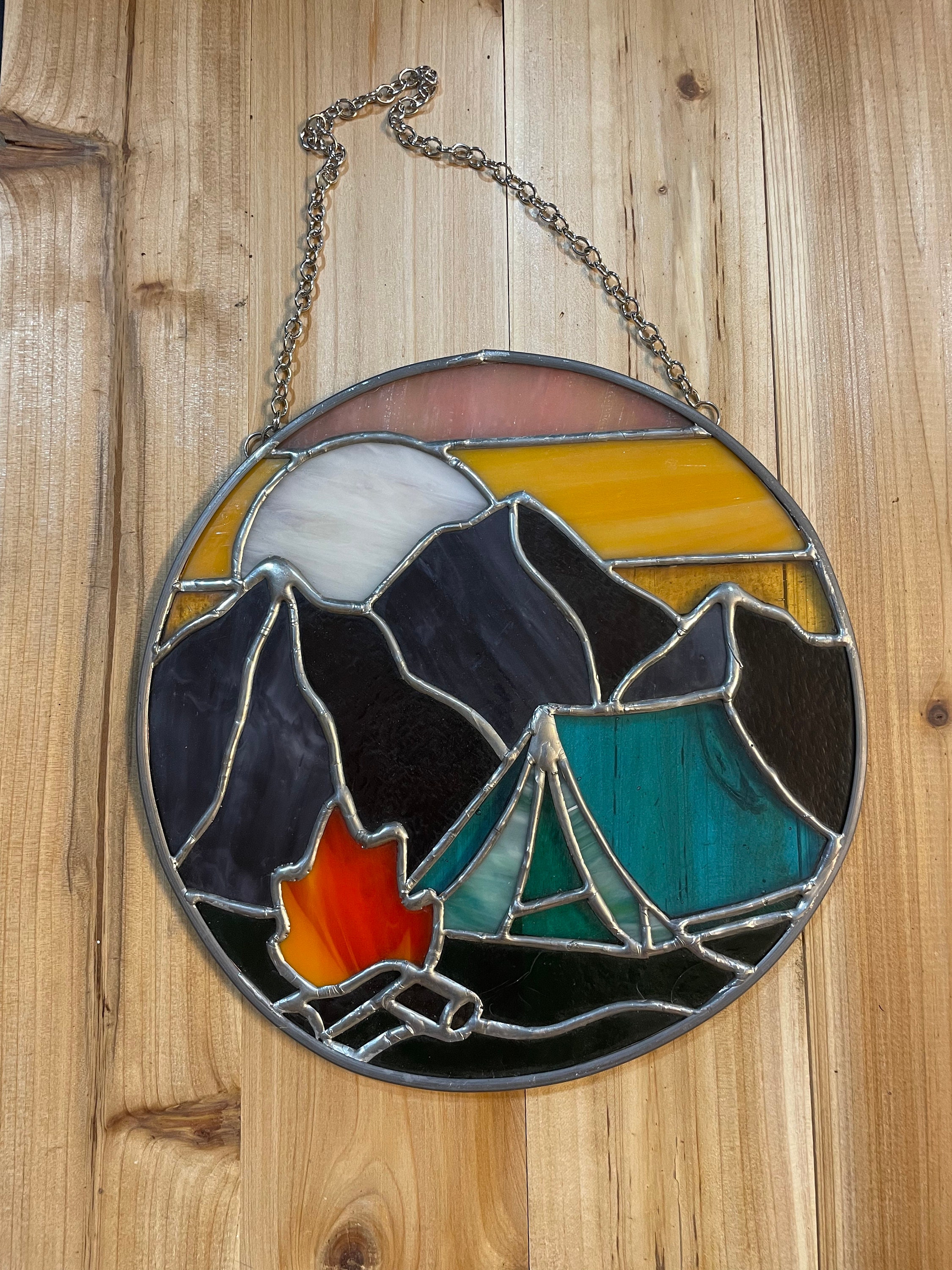 Camping Stained Glass Suncatcher - Etsy