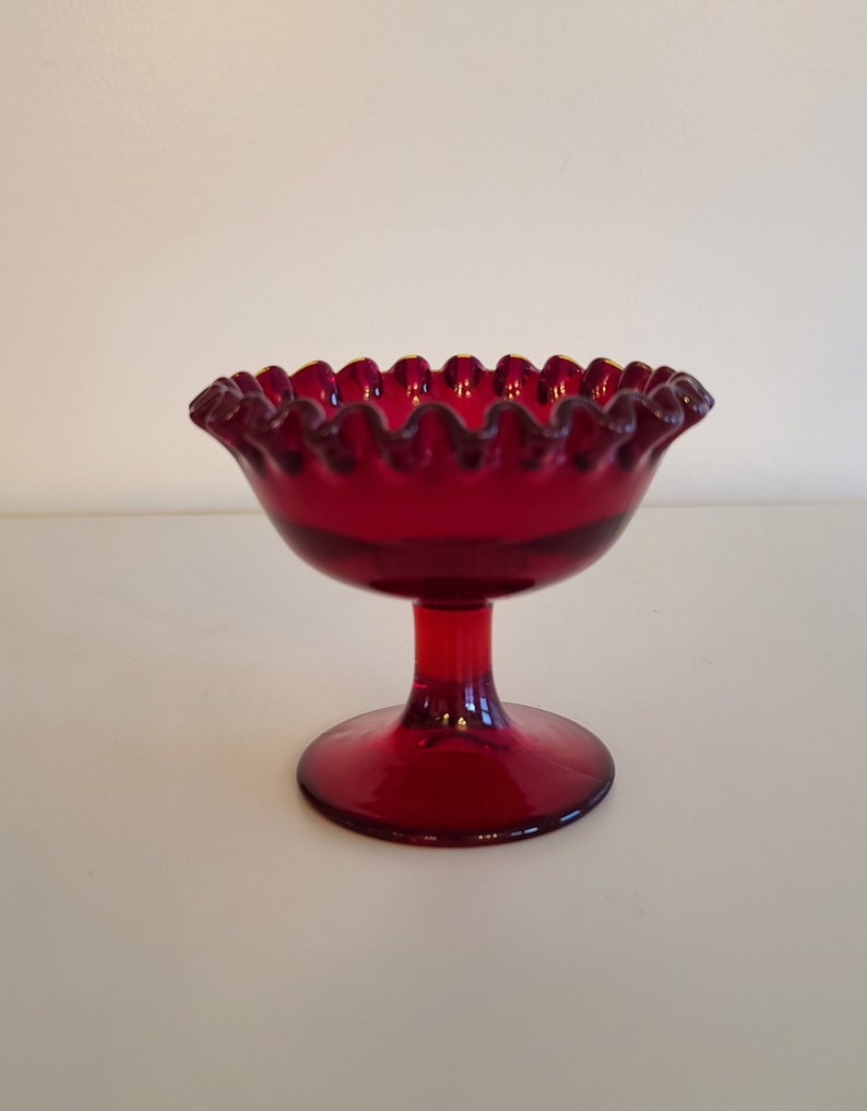 Fenton Ruby Red Pressed Glass Pedestal Compote Bowl Dish With - Etsy