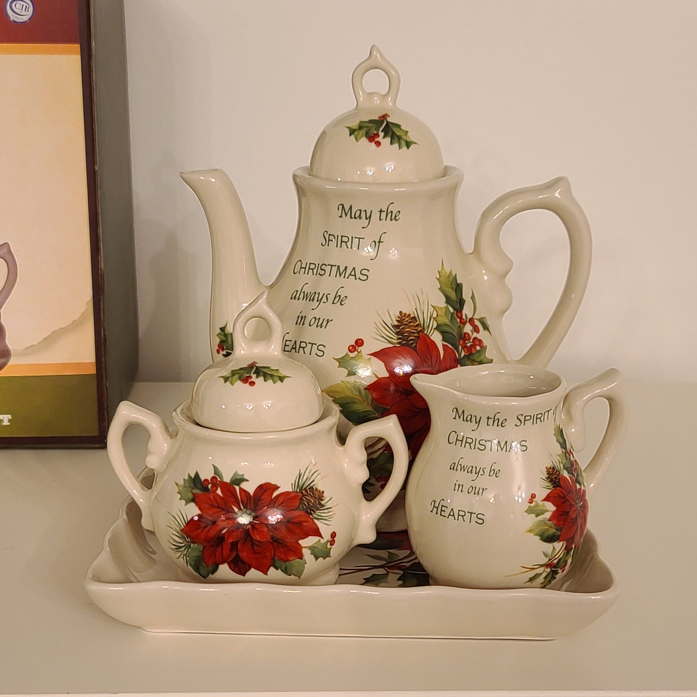 NIB Cracker Barrel Seasons of Peace 6pc Teaset, Teapot, Cream and Sugar ...