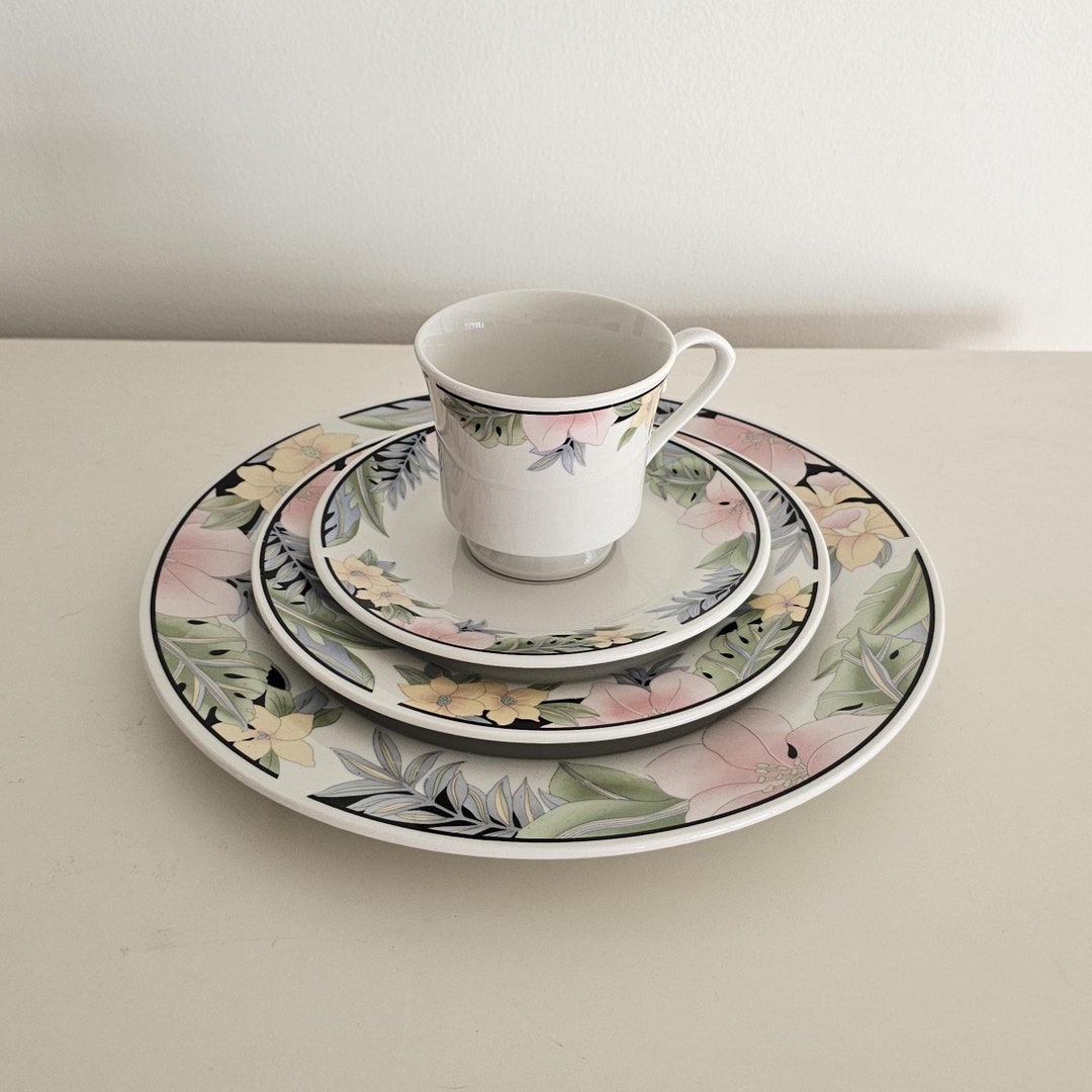 Gibson Designs Safari 4pc Place Setting Dinner Salad Plate Cup and ...