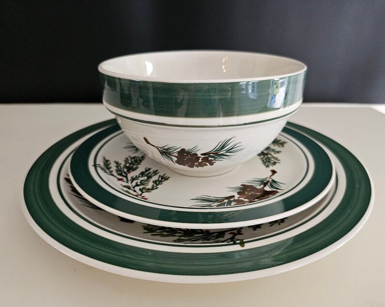 LL Bean EVERGREEN Stoneware 3pc Set Dinner Plate, Salad Plate, Soup ...