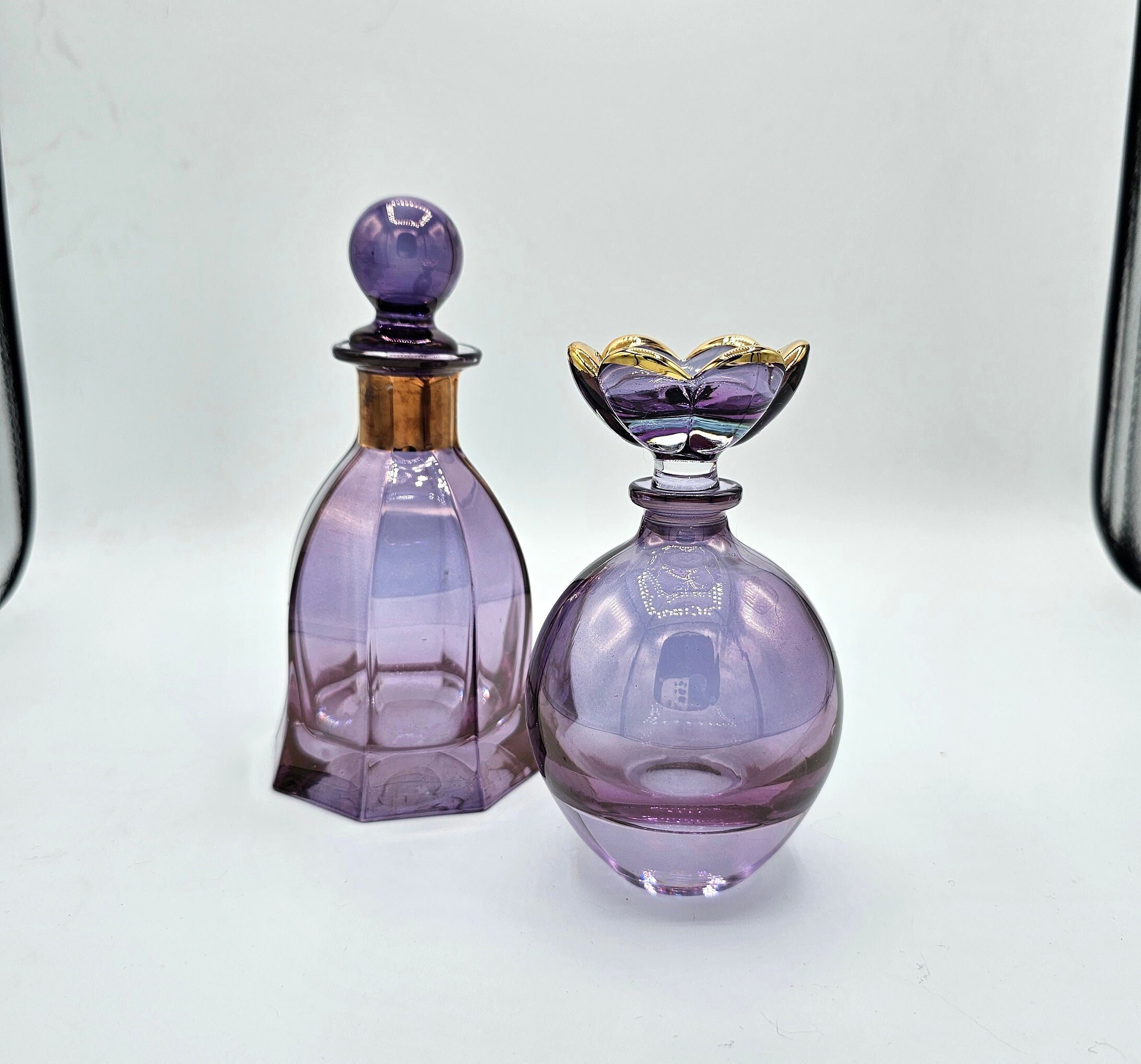 Vintage SC Crystal Purple Lavendar Gold Perfume Bottles SET OF 2 Made ...