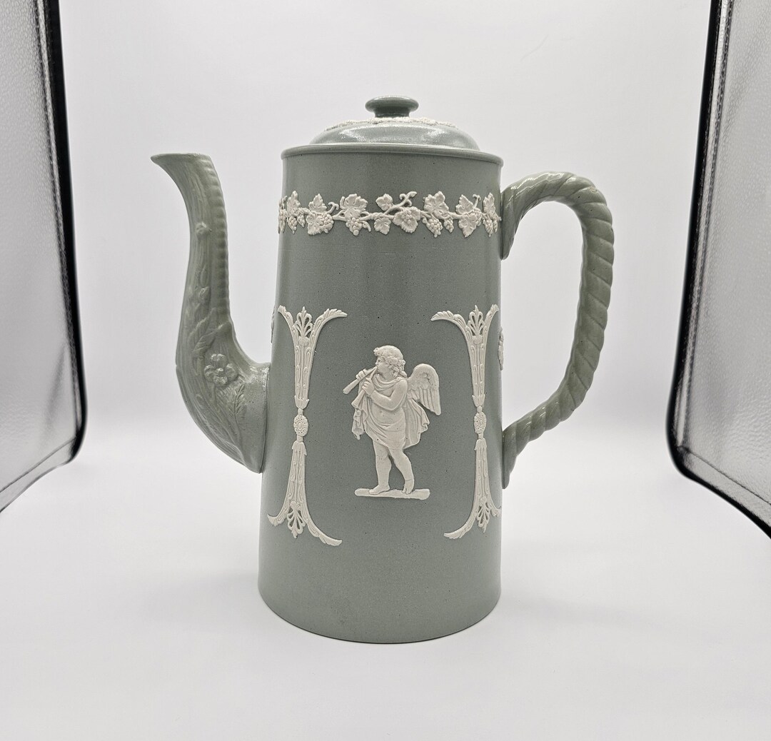 Antique James Dudson Jasperware Green White Cherub Grapevine Water ...