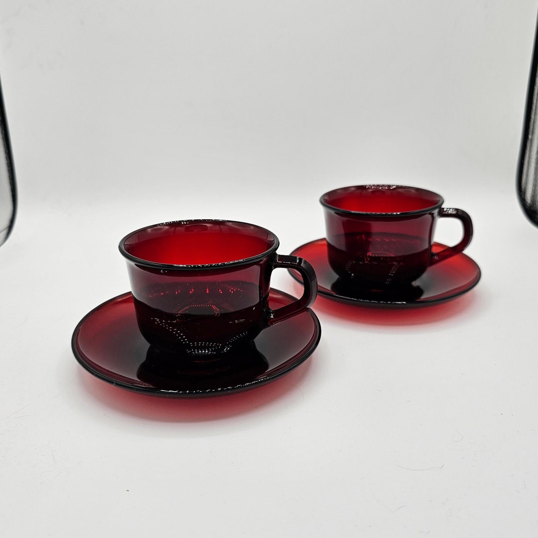 Ruby Red Arcoroc France Cup and Saucer SET OF 2 MCM Vintage Glass ...