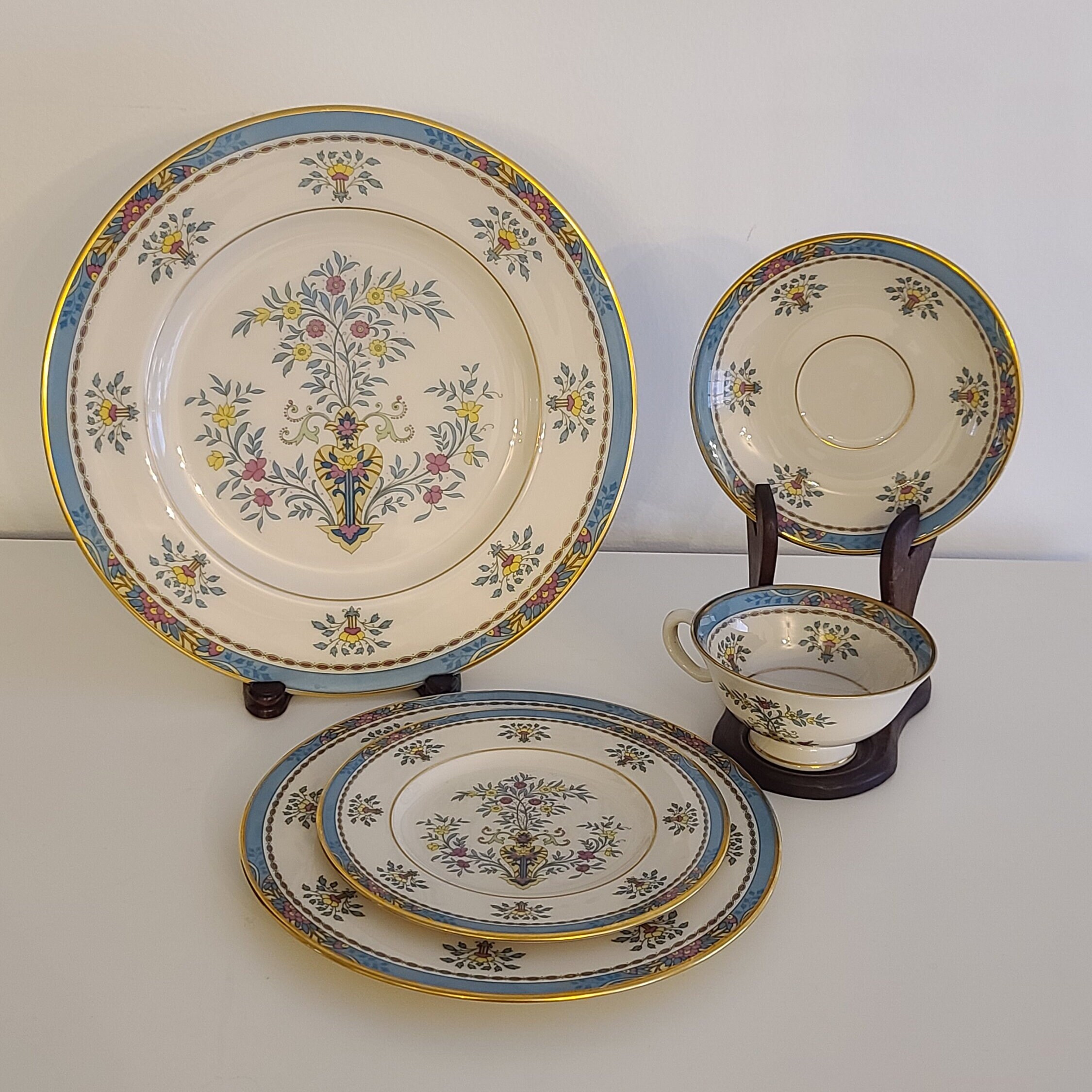 Rare Lenox BLUE TREE 5 Pc Place Setting Teacup Saucer Salad Dinner ...