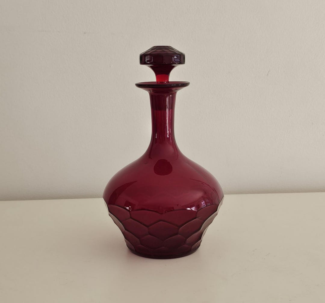 Viking Ruby Red Glass Georgian Honeycomb Decanter 8.5" - Etsy