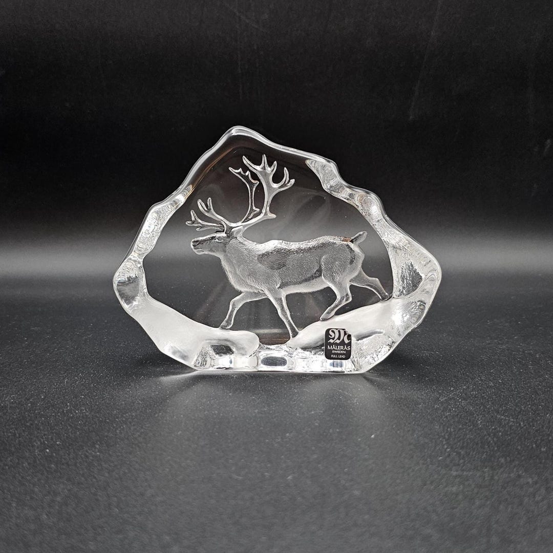 Mats Jonassen for Maleras Sweden Etched Crystal Wildlife Reindeer ...