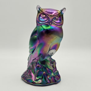 Rare Fenton 95th Anniversary Purple Carnival Glass Horned Owl ...