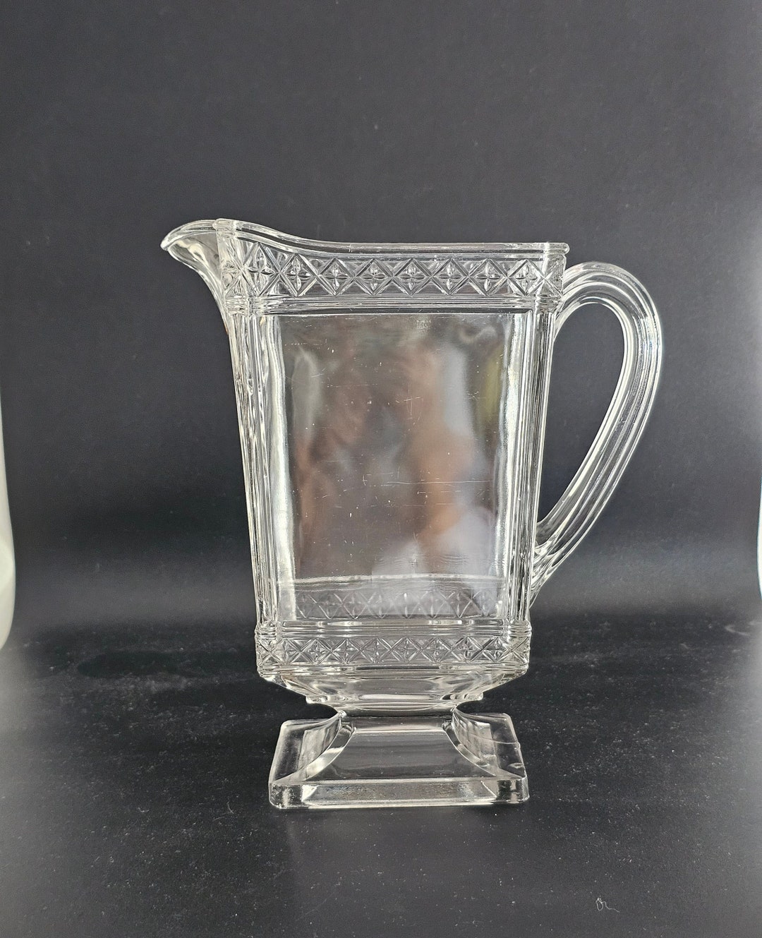Antique Adams and Co Box and Pleat Square Pedestal Clear Glass Water ...