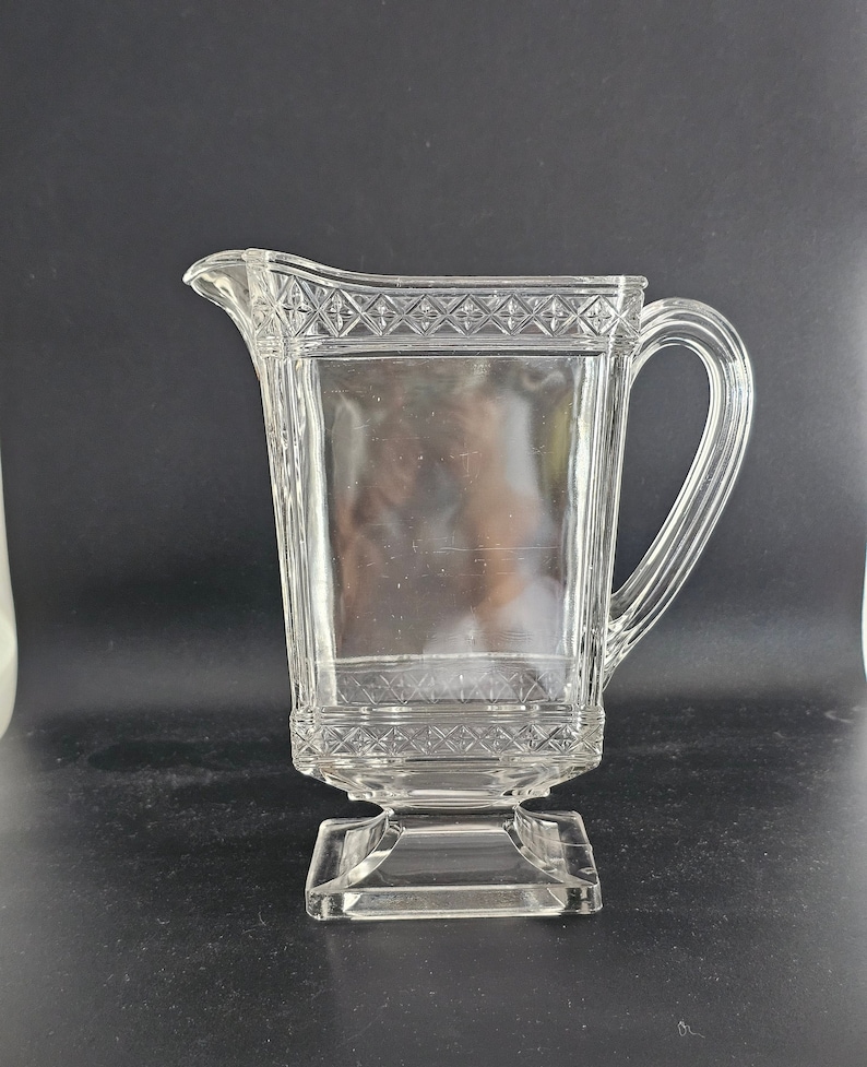 Antique Adams and Co Box and Pleat Square Pedestal Clear Glass Water ...