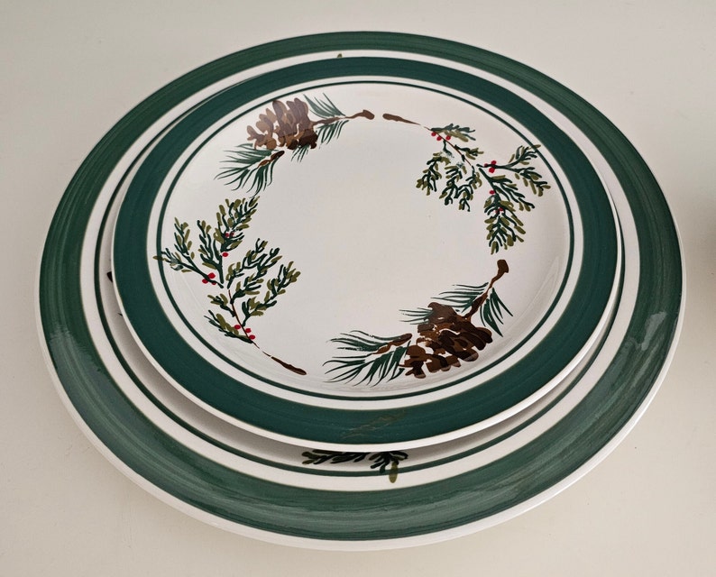 LL Bean EVERGREEN Stoneware 3pc Set Dinner Plate, Salad Plate, Soup ...