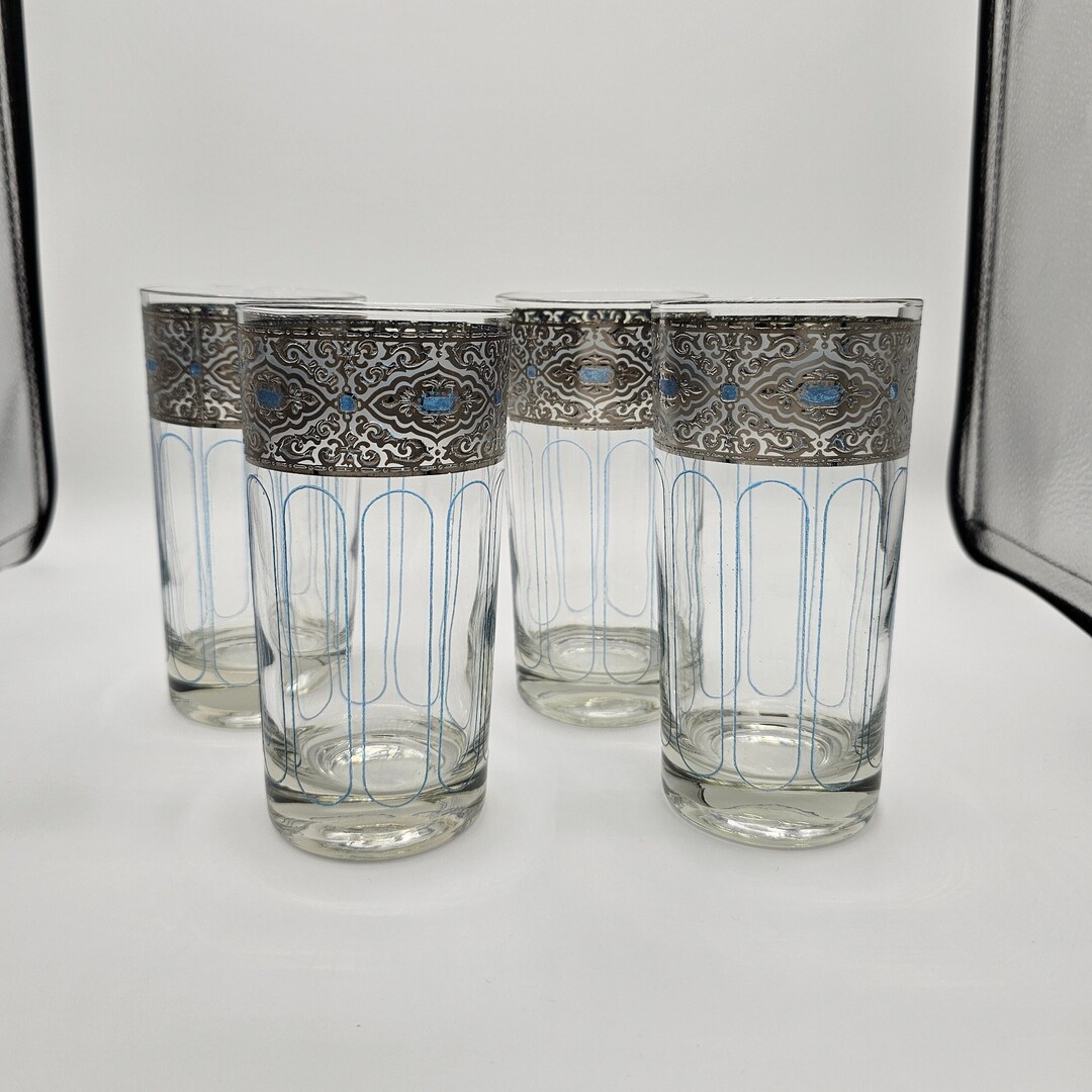 Vintage Culver Glassware Sorrento Silver Platinum Set of 4 Highball ...