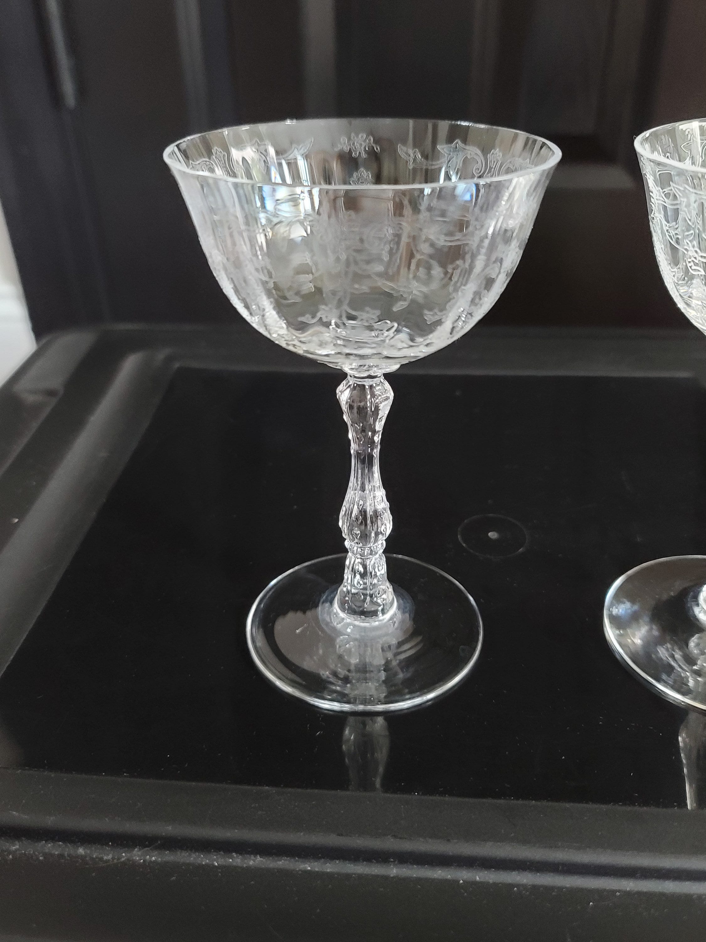 RARE 1940s Fostoria Navarre Etched Glass Stemware SET OF 2 Champagne ...