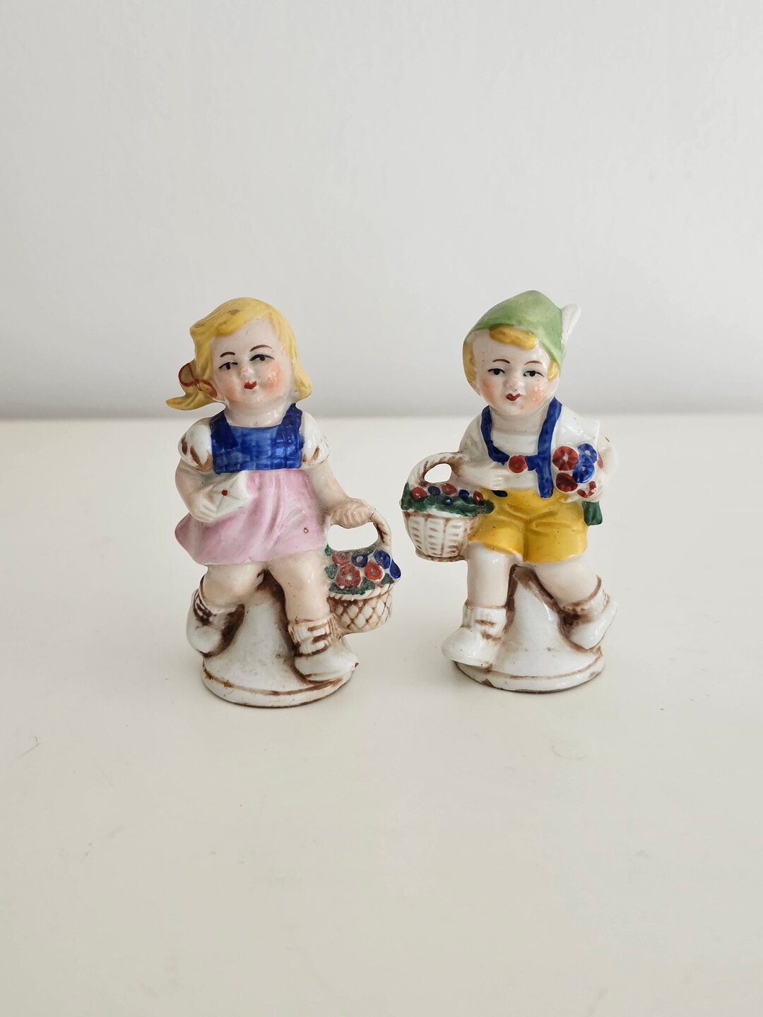 Antique Pair of German Boy and Girl Miniature Figurines With Flowers in ...