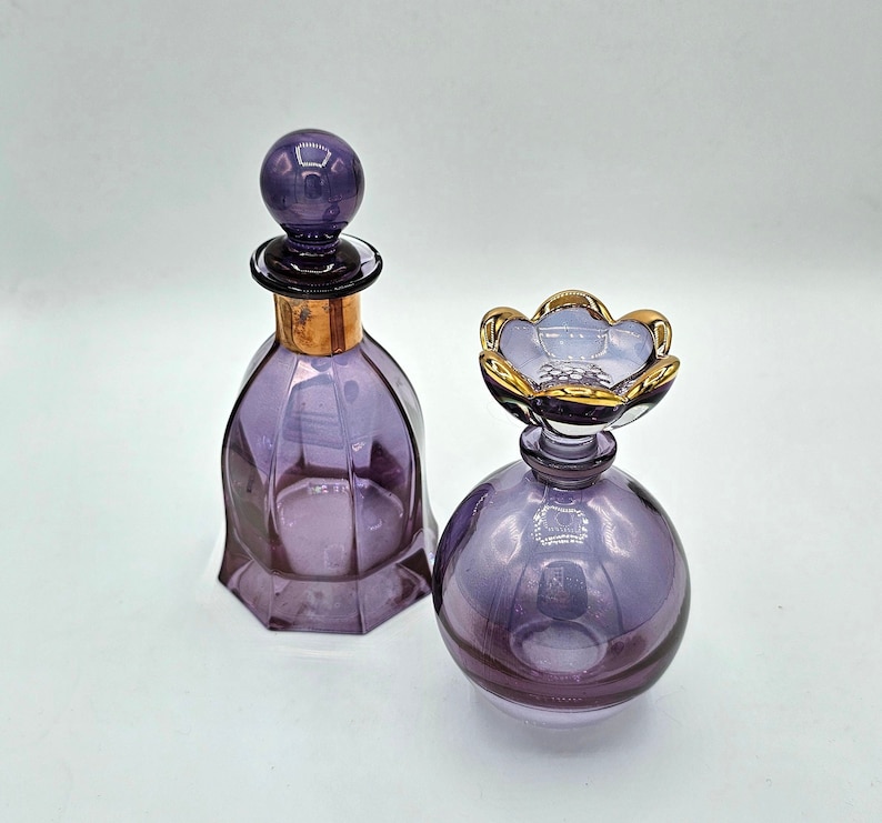 Vintage SC Crystal Purple Lavendar Gold Perfume Bottles SET OF 2 Made ...
