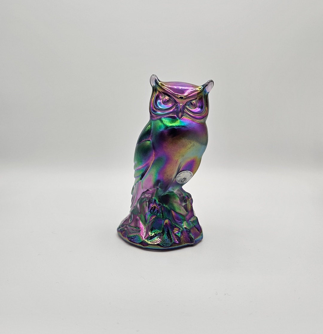 Rare Fenton 95th Anniversary Purple Carnival Glass Horned Owl ...