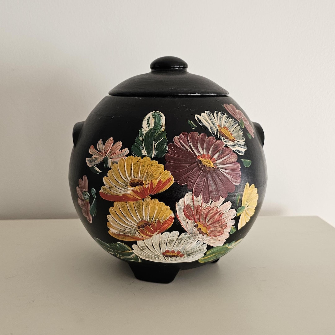 Antique Ransburg Pottery Genuine Handpainted Cookie Jar Canister Black ...