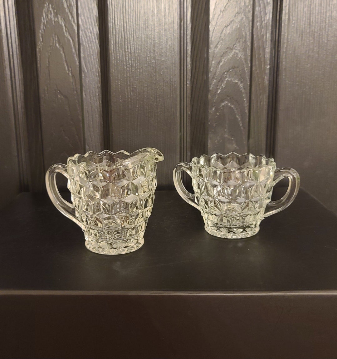 Rare Fostoria American Cubist Clear Glass Cream and Open Sugar Bowl Set ...