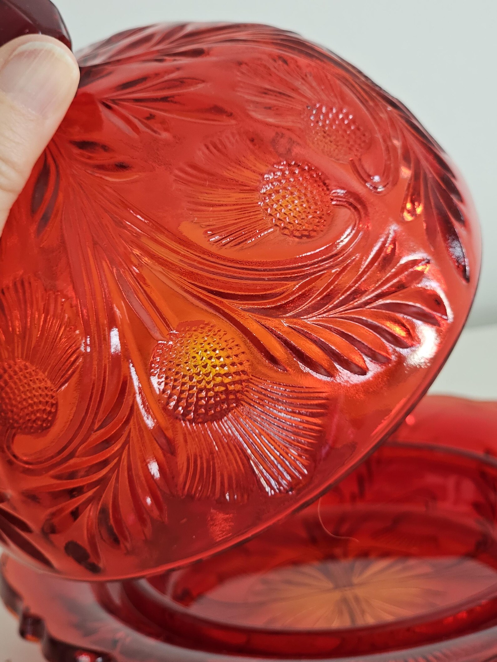 Vintage Mosser Ruby Red Inverted Thistle Cadmium Glass Domed Butter ...