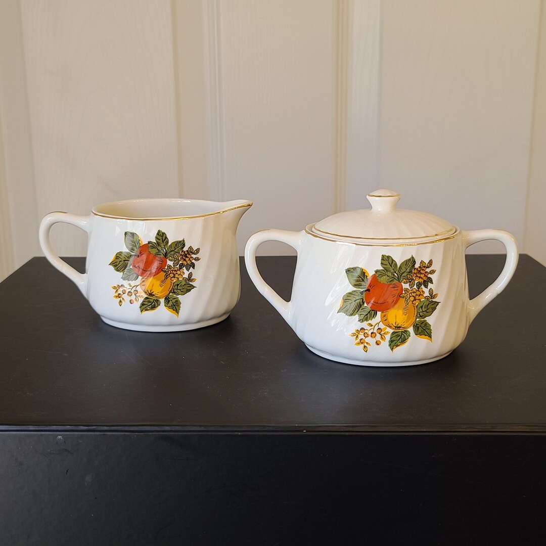 Vintage English Harvest China Cream and Sugar Set: Fruit Design - Etsy