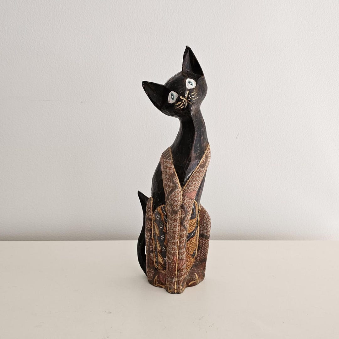 Balinese Handcarved Wood and Batik Cat Figurine 12" - Etsy