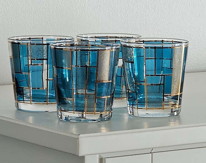 RARE MCM Cera Geometric Stained Glass Design Turquoise Blue and 22 Kt ...