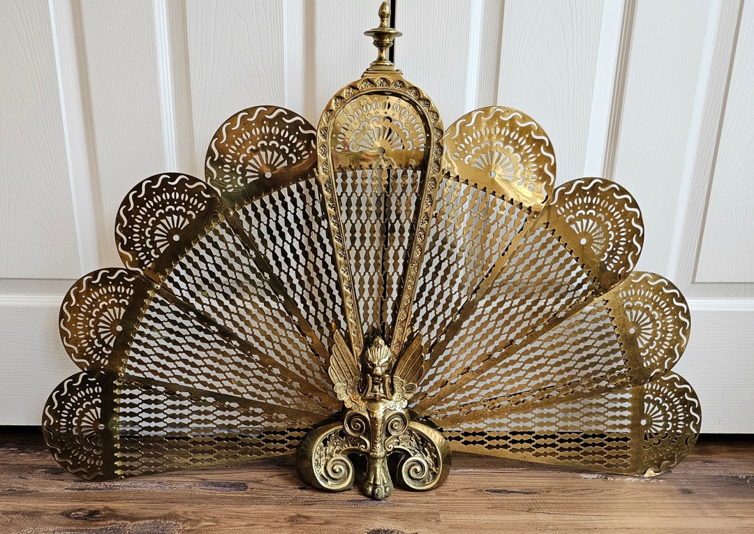 Original Antique Gargoyle peacock Fan Intricate Solid Brass Folding ...