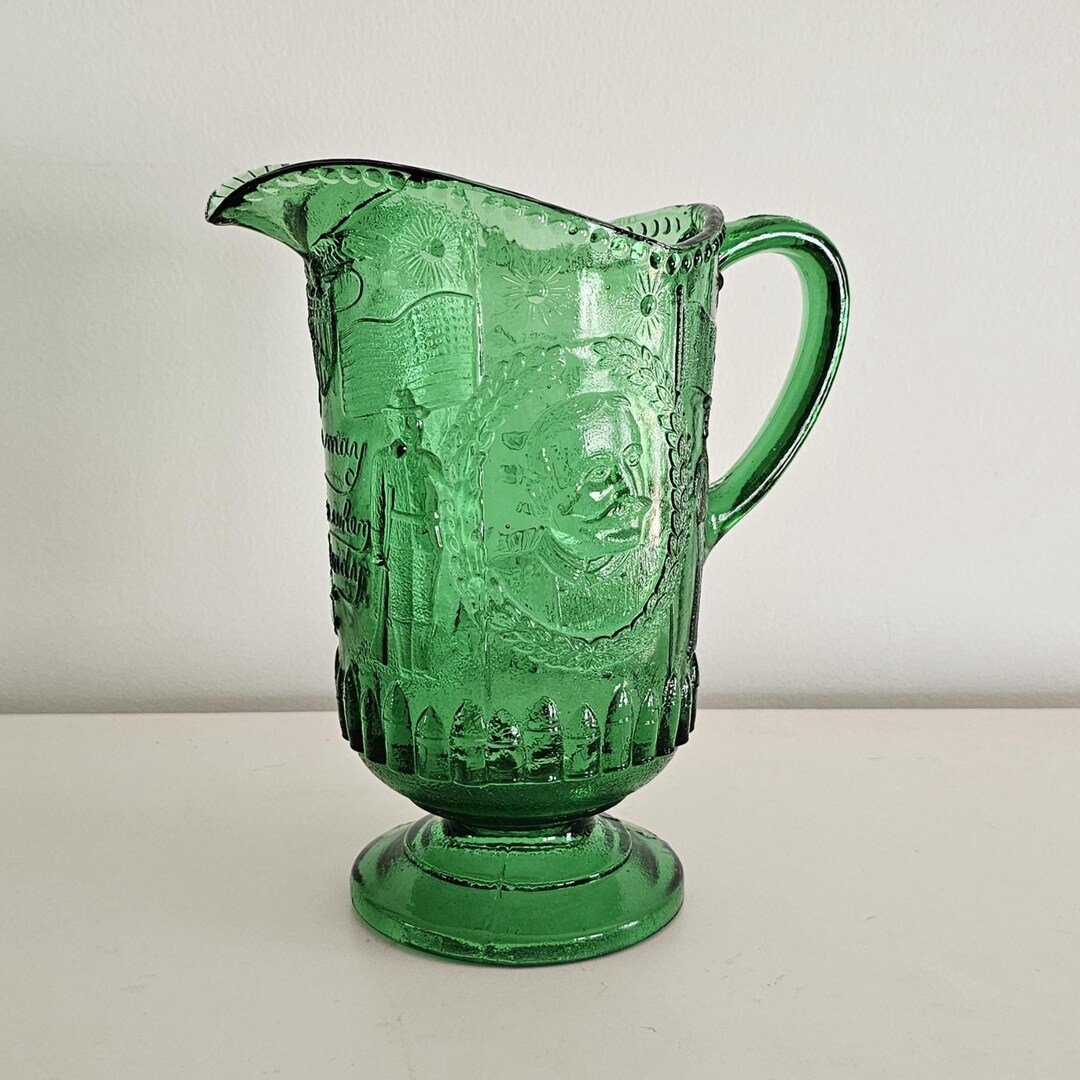 Antique Emerald Green Admiral Dewey Pitcher: 19th Century EAPG Glass - Etsy