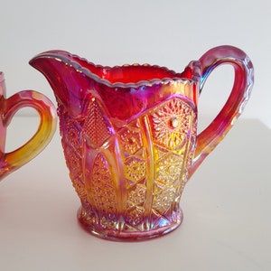 Indiana Glass Co Sunset Red Heirloom Cream and Sugar Set Ombre Carnival ...