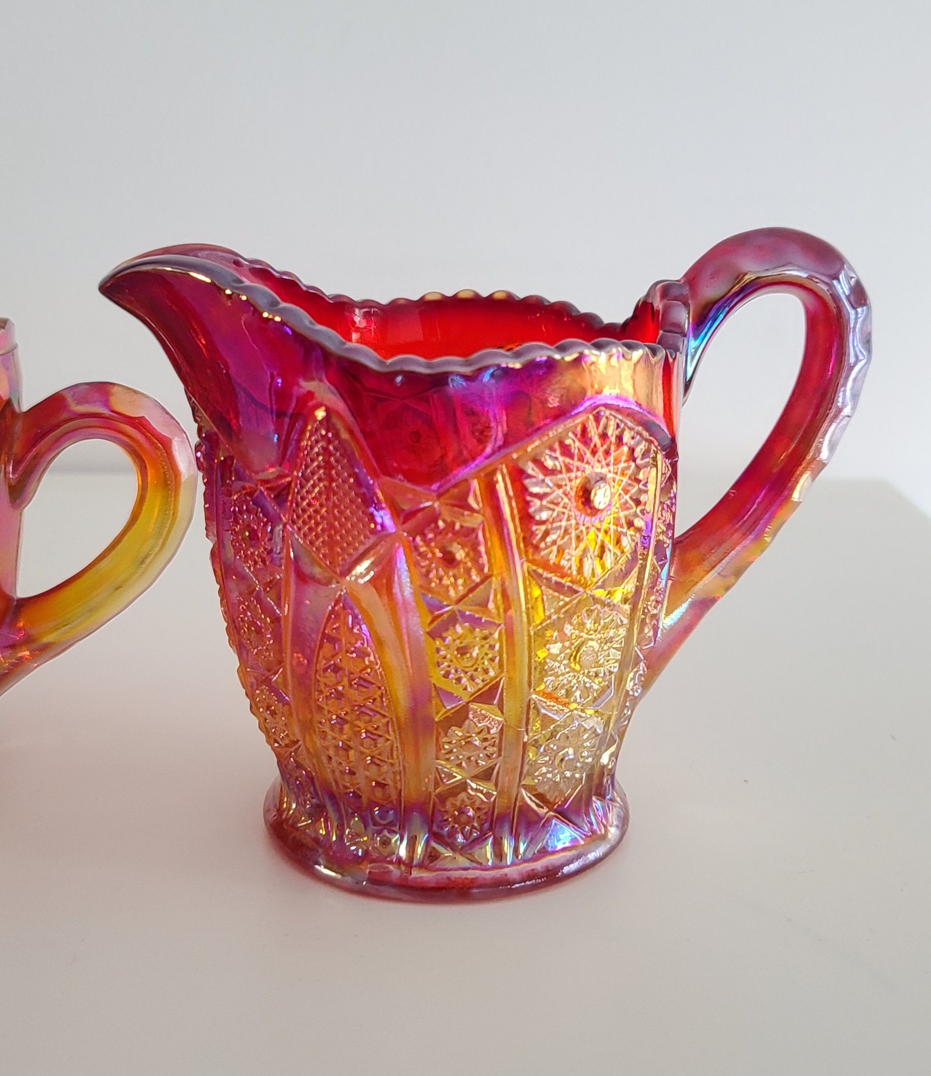 Indiana Glass Co Sunset Red Heirloom Cream and Sugar Set Ombre Carnival ...