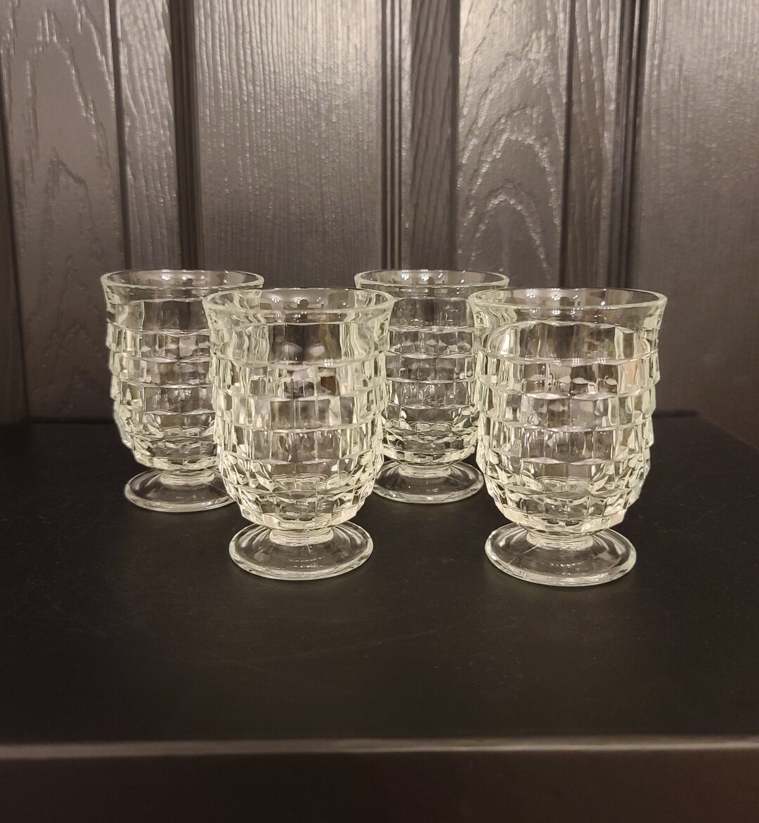 Set Of 4 Indiana Glass Co Whitehall Colony Cubist Footed Clear Juice