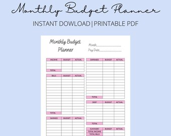 Monthly Budget Planner | Digital Download | Printable - Etsy