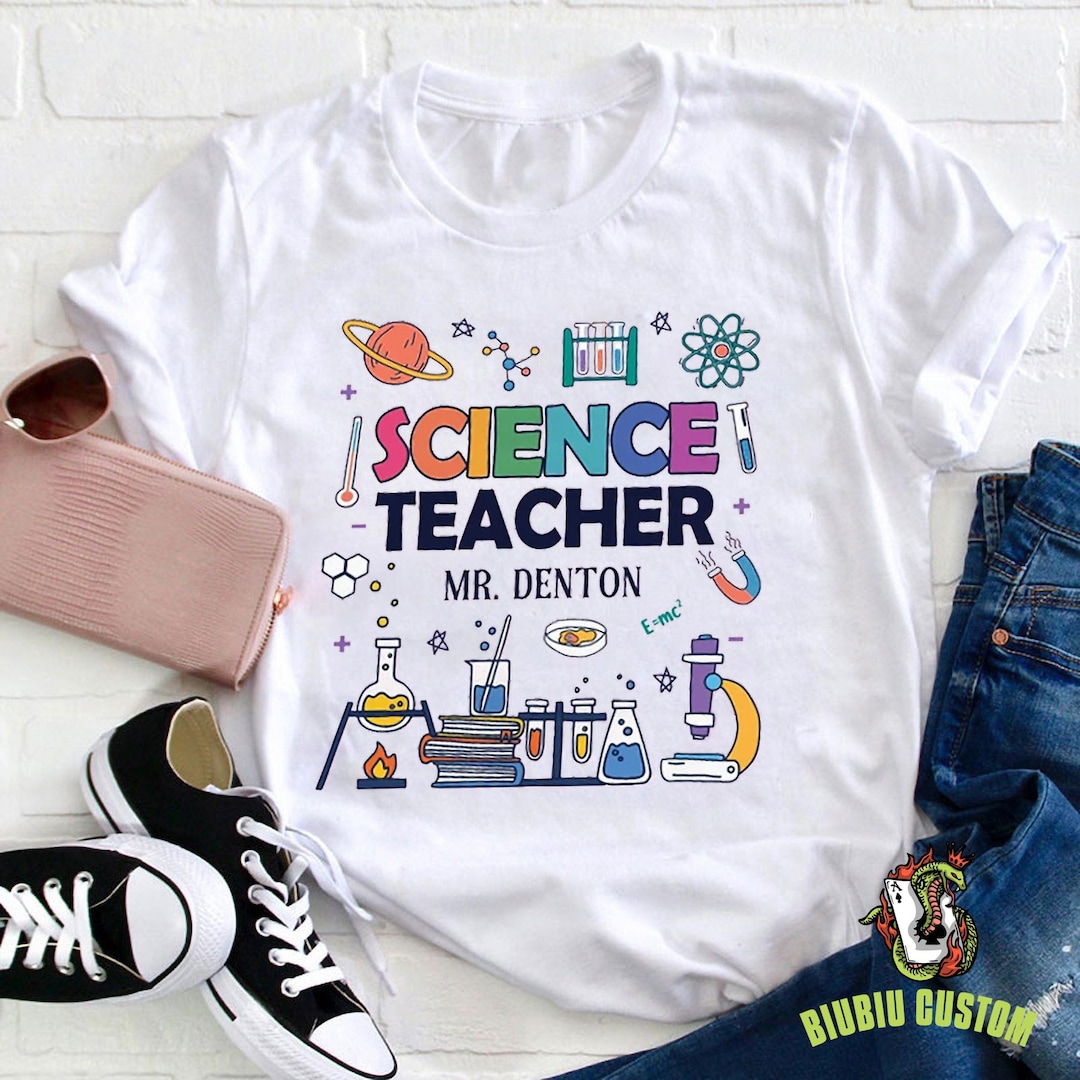 Personalized Science Teacher's Name Cute Science Icon Teacher T-shirt ...