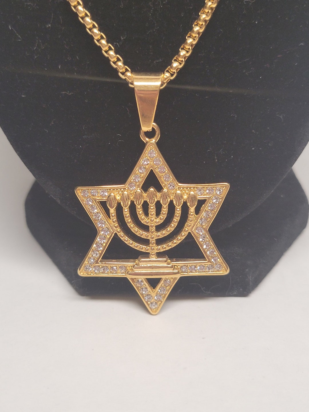 Gold Plated Jewish Star of David and Menorah Necklace - Etsy