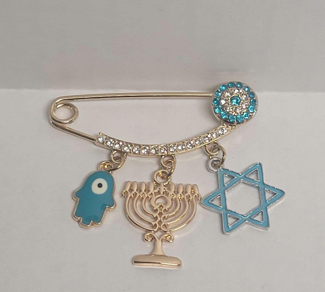 Baby Boy Jewish Pin With Menorah and Hamsa - Etsy