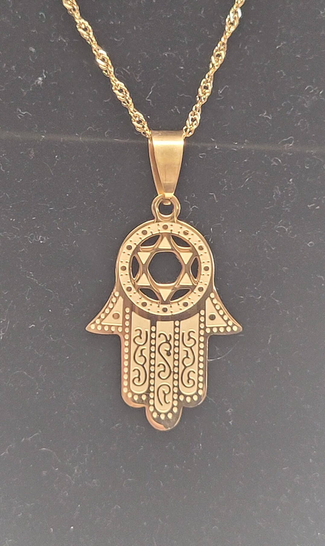 Gold Jewish Hand of God With Star of David Necklace - Etsy