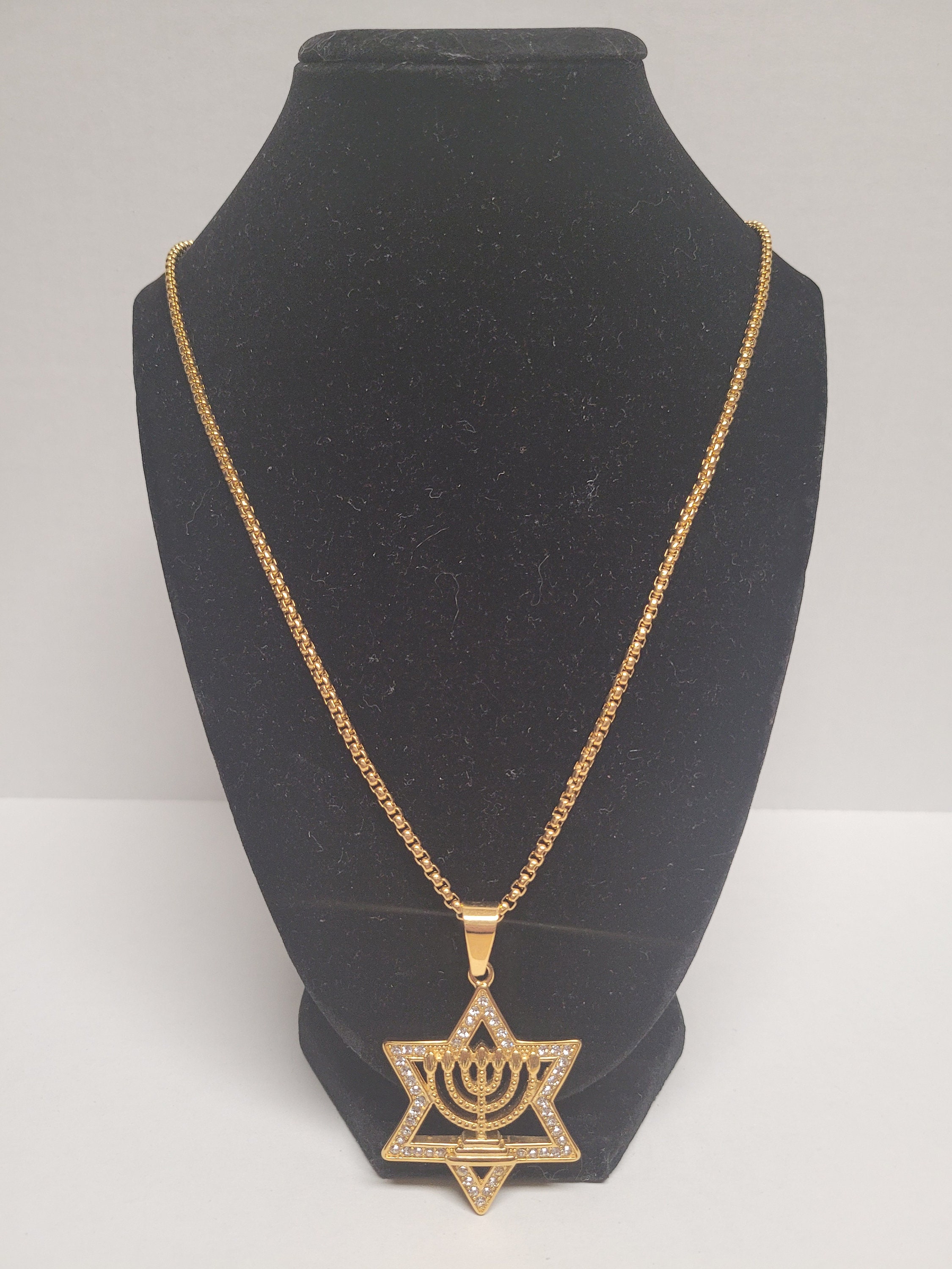 Gold Plated Jewish Star of David and Menorah Necklace - Etsy