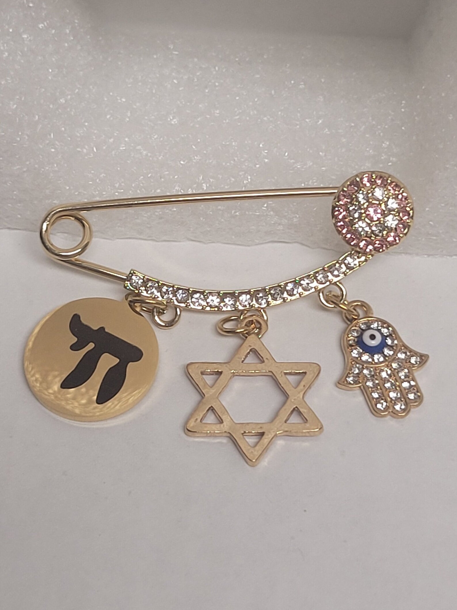 Baby Girl Jewish Pin With Chai and Hamsa - Etsy