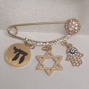 Baby Girl Jewish Pin With Chai and Hamsa - Etsy