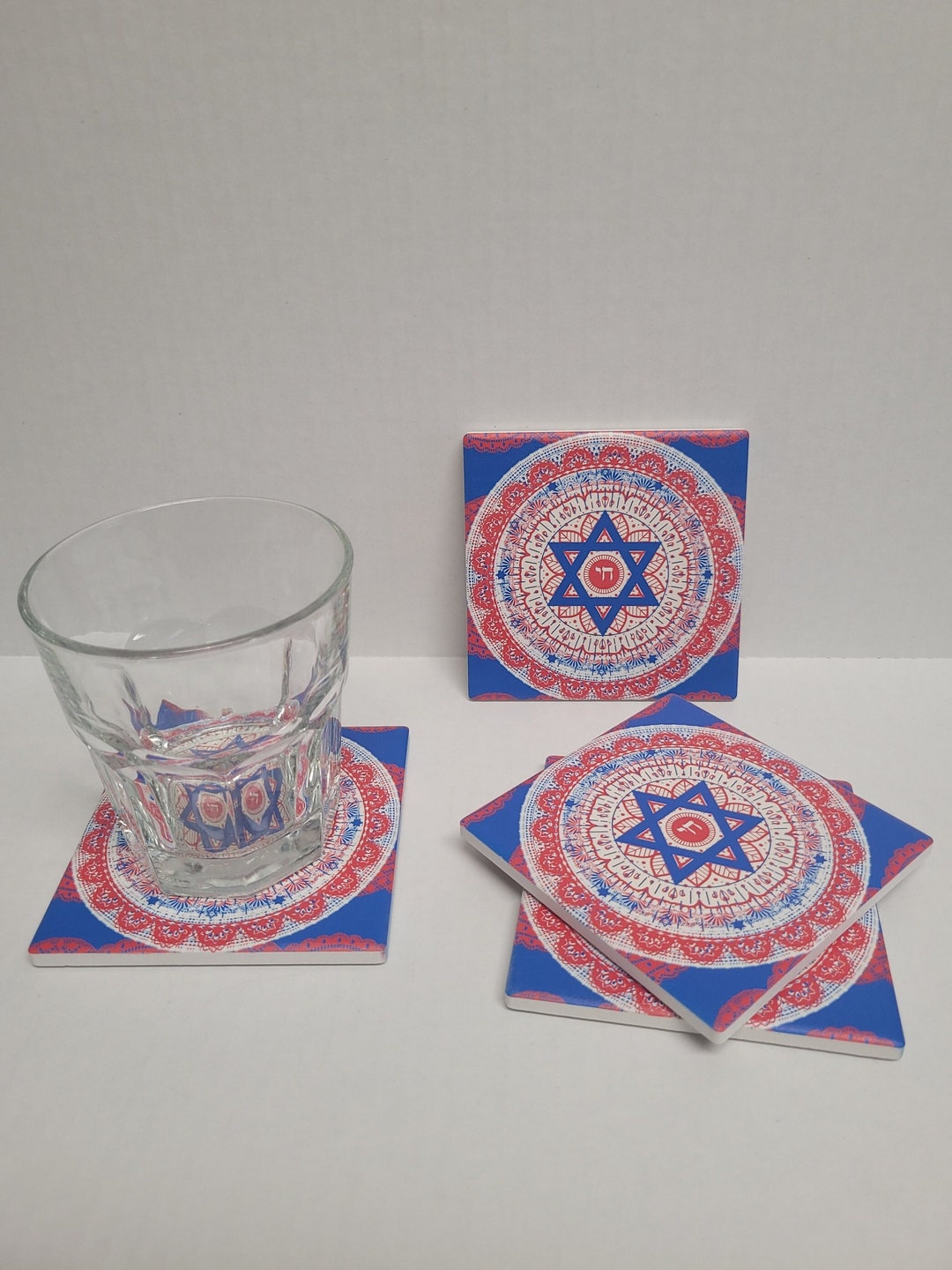 American Jewish Ceramic Set of 4 Coasters - Etsy