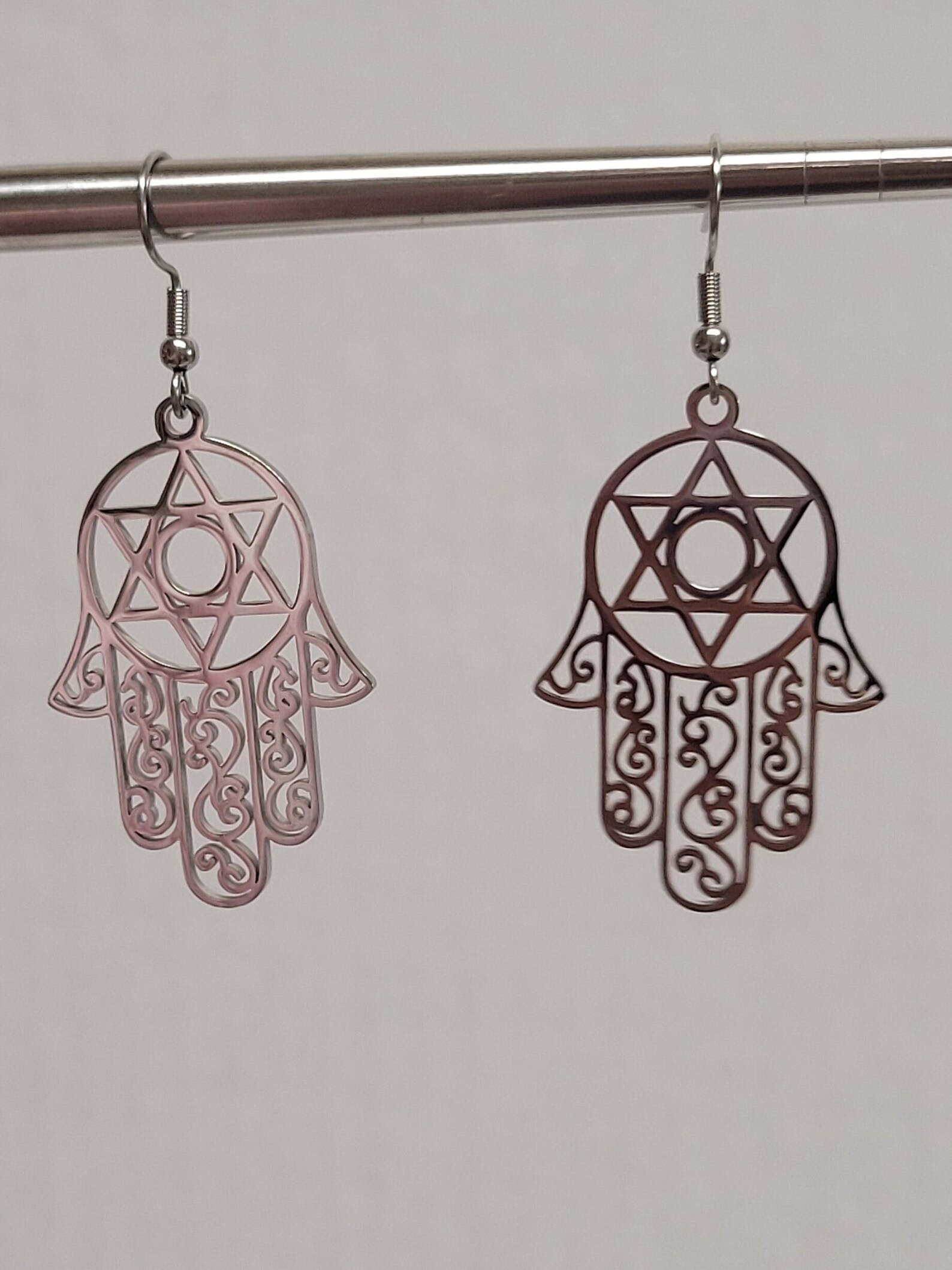 Stainless Steel Hamsa and Star of David Dangle Earrings - Etsy