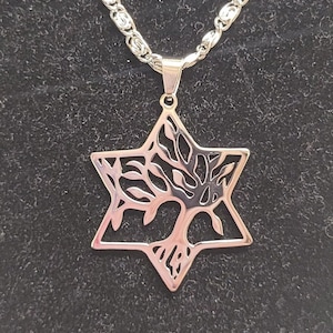 Stainless Steel Silver Star of David and Tree of Life Necklace - Etsy