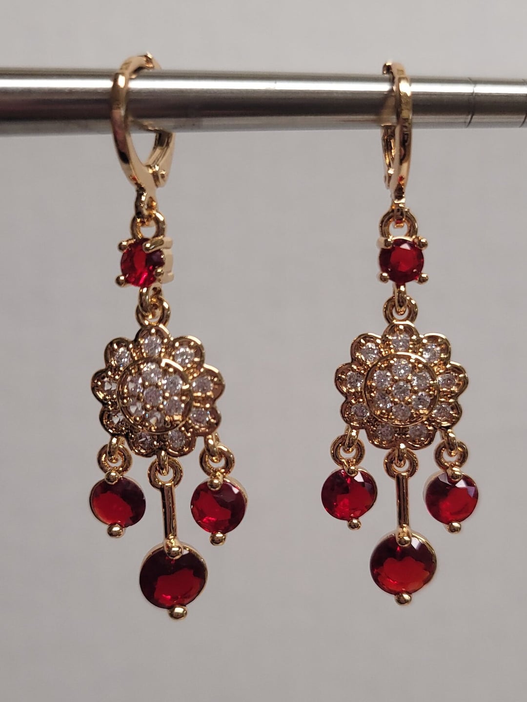 Reuben's Joy Gold and Red Cubic Zerconia Earrings - Etsy
