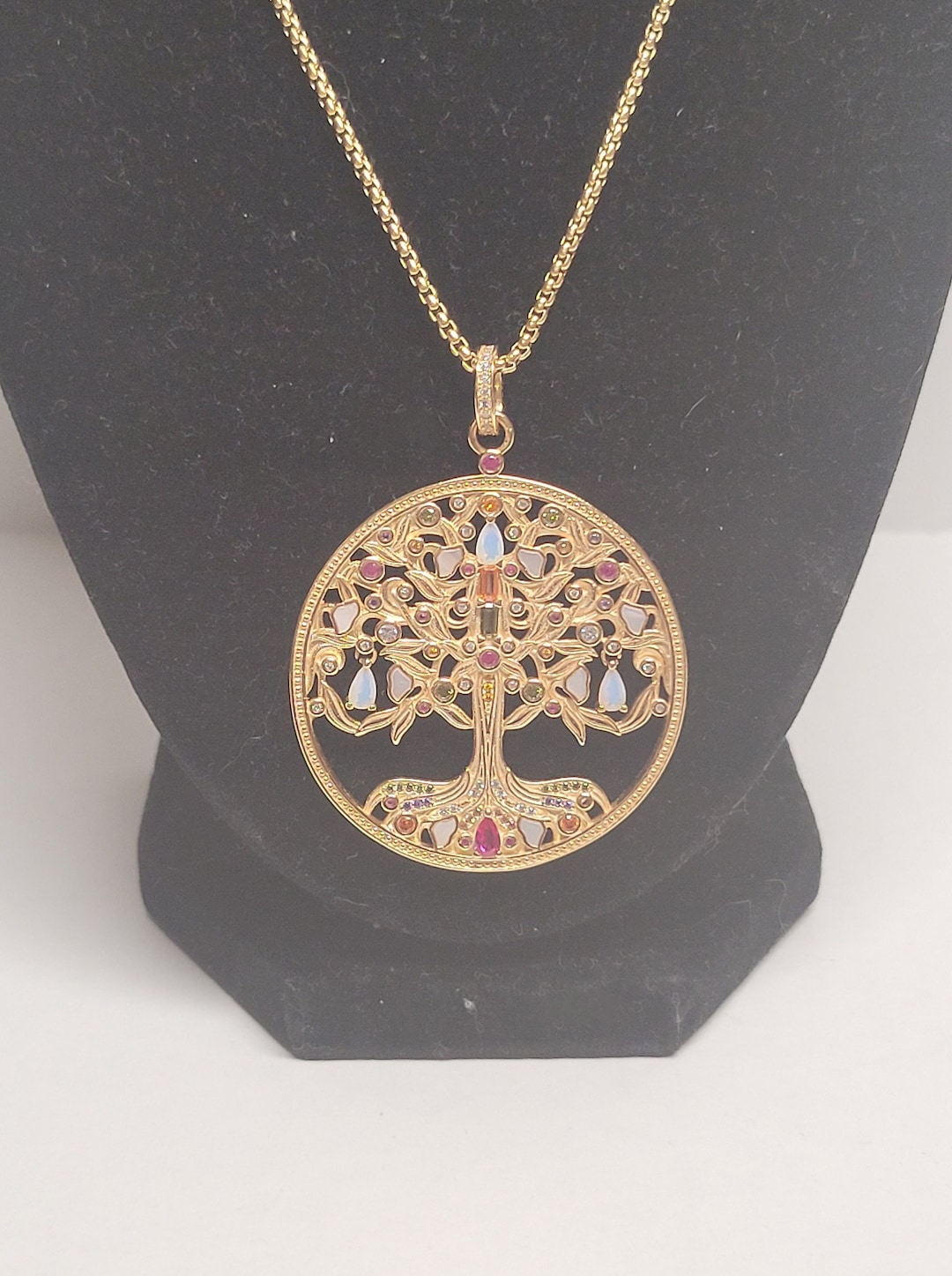 Large Multi Jewel Gold Tree of Life Necklace - Etsy