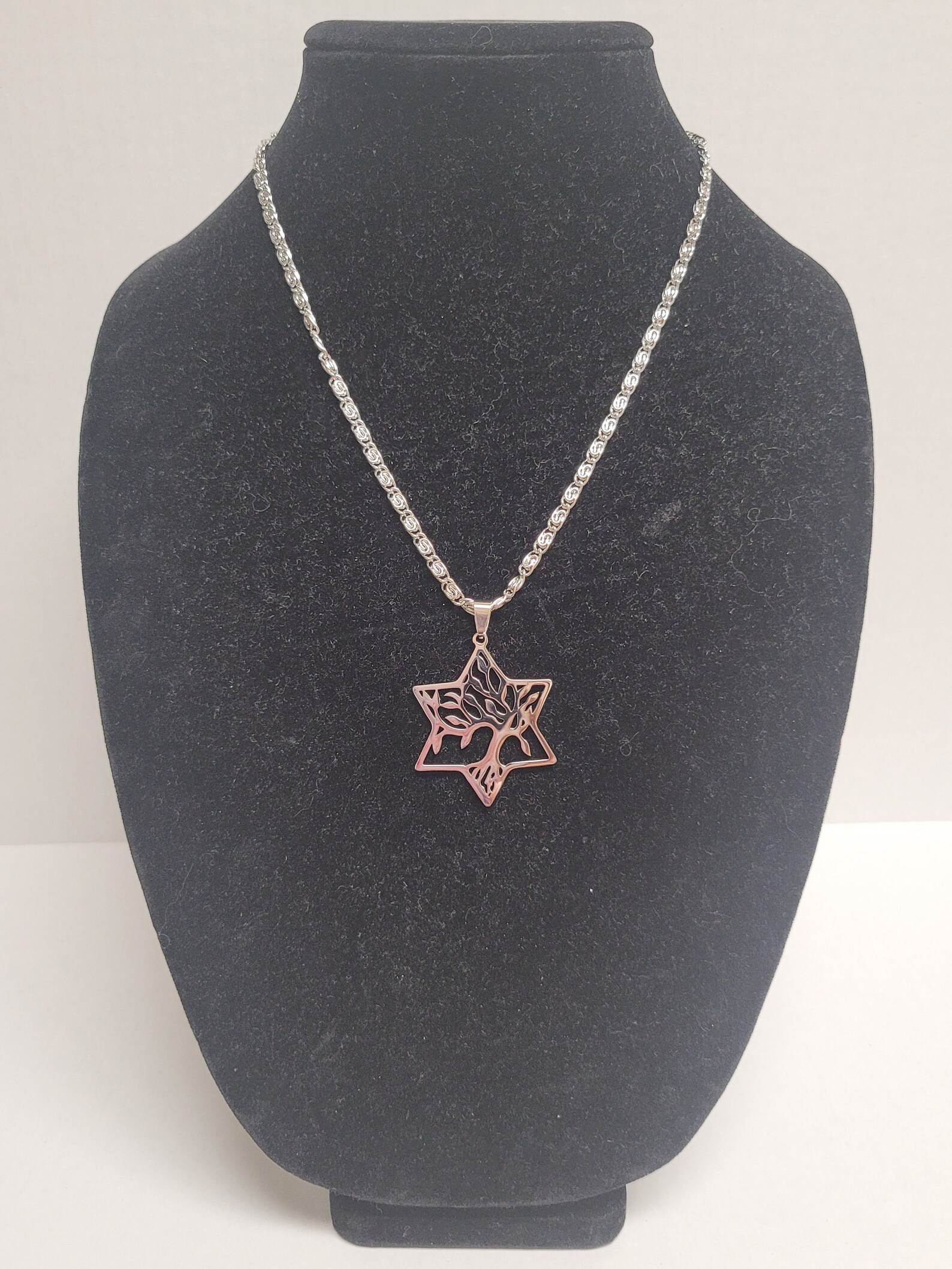Stainless Steel Silver Star of David and Tree of Life Necklace - Etsy