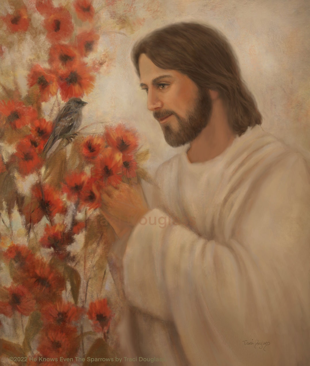 Jesus Painting With a Sparrow, Print of Jesus Christ, Sparrow, Bird ...