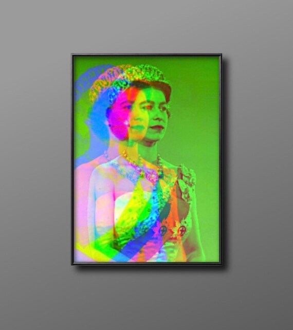 Printable Queen Elizabeth Neon Colourful Wall Art / God Save - Etsy