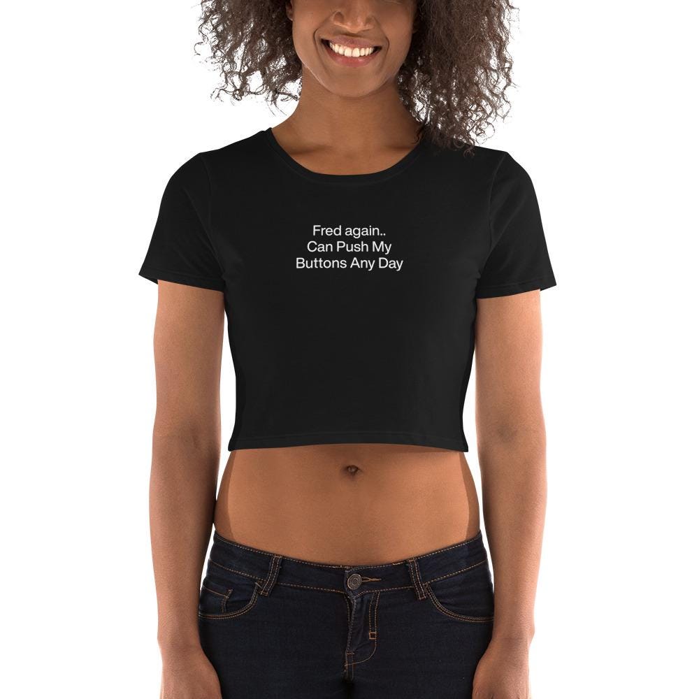 Push My Buttons Any Day | Print | White & Black Crop Top Tee | Fred ...